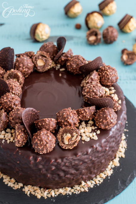 Ferrero Rocher Cake with Meringue Layers and Nutella Frosting