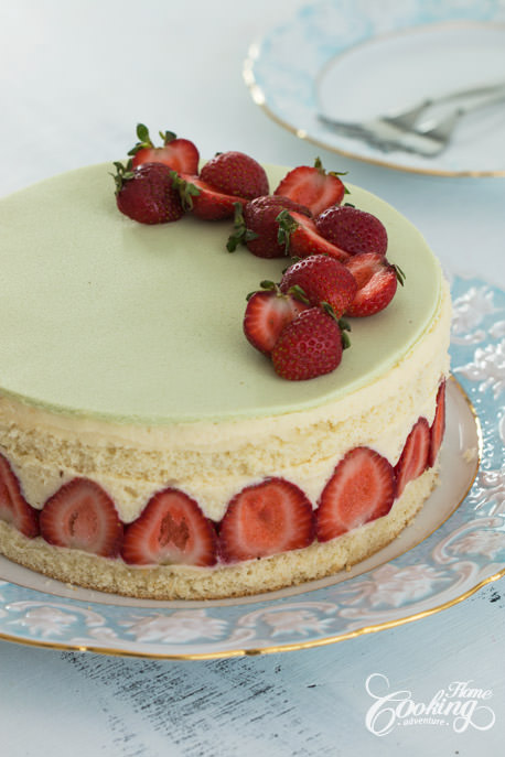Fraisier Recipe - French Strawberry Cake with Marzipan Topping