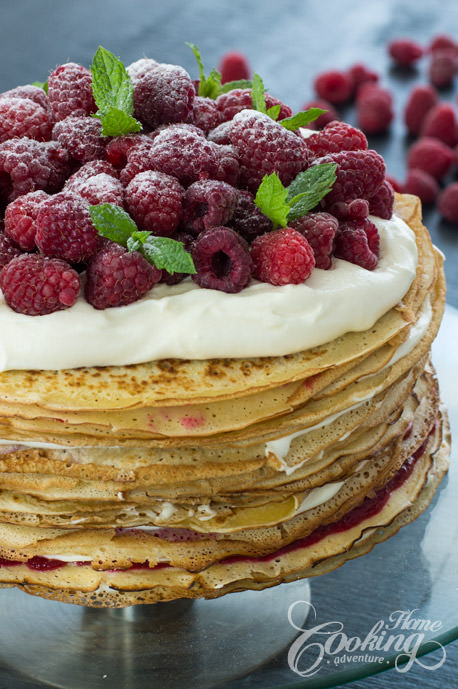 White Chocolate Raspberry Crepe Cake - No-Bake Dessert
