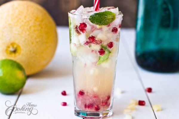 Melon Mojito with Mint, Limes and Pomegranate Seeds